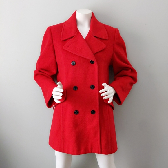 Talbots | Jackets & Coats | Vintage Talbots Bright Red Wool Short Navy ...